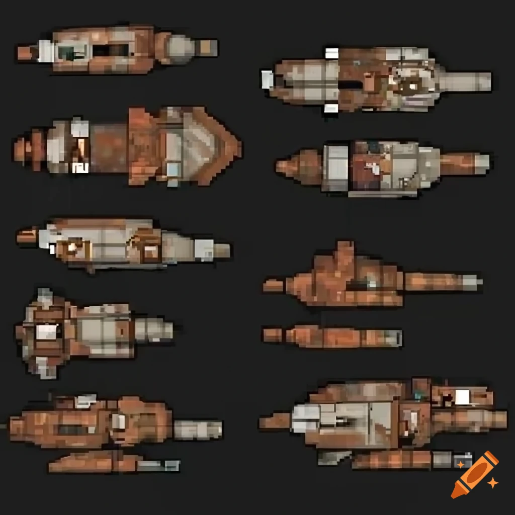 Rusty spaceship sprites on Craiyon
