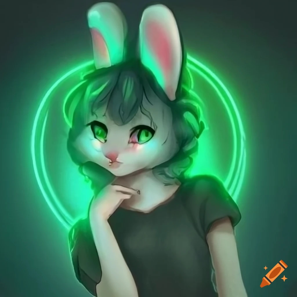 Anthropomorphic cute bunny in green neon colors on Craiyon
