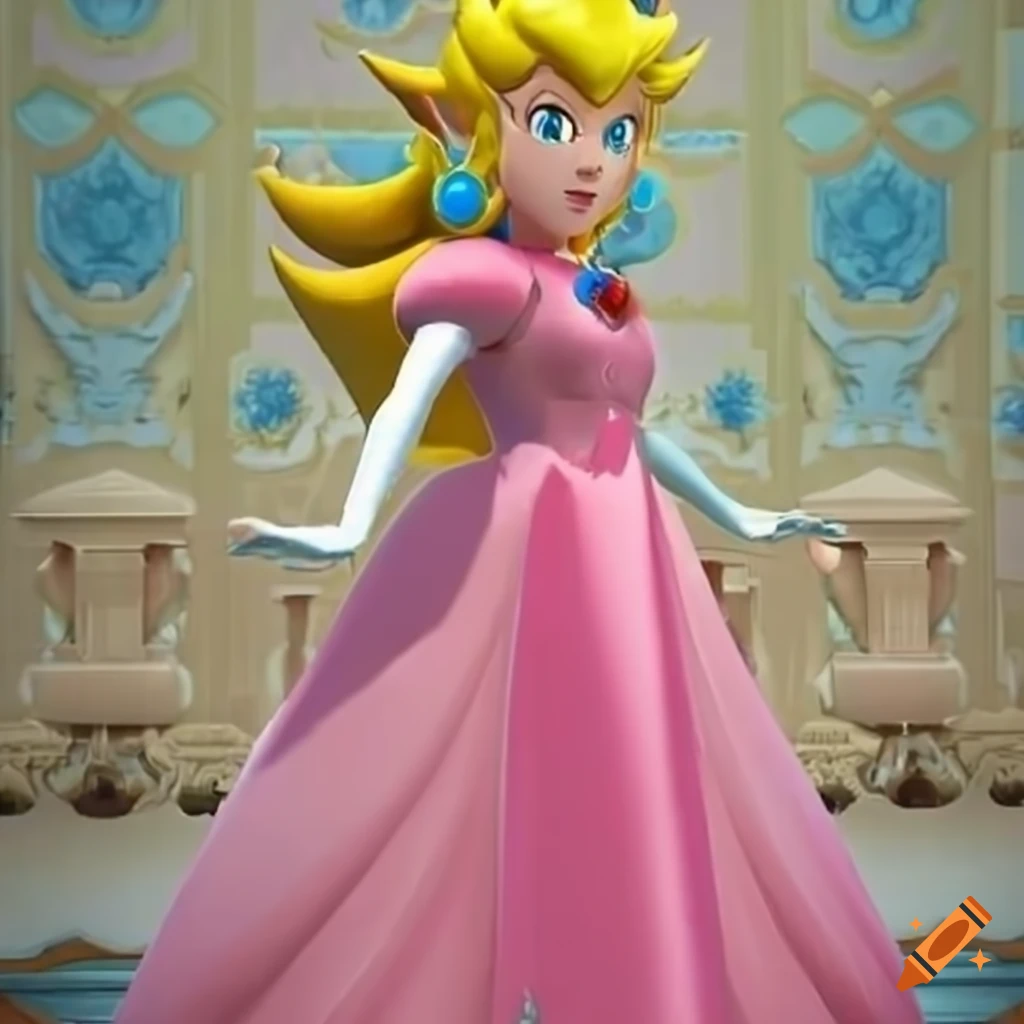 Princess Peach and Link in pink silk ballgown at the palace on Craiyon