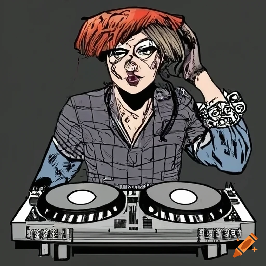 Comic noir depiction of a techno dj on Craiyon