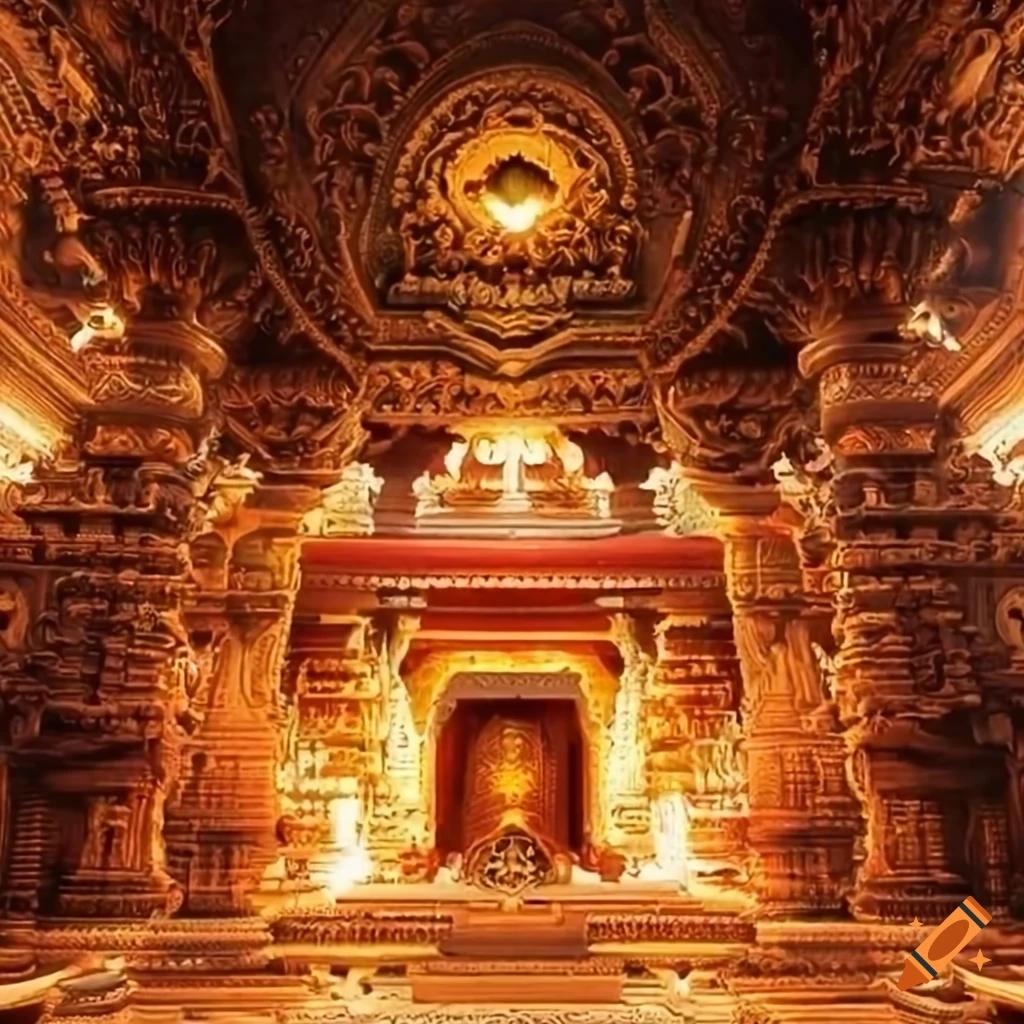 Intricate interior of a hindu fire temple on Craiyon