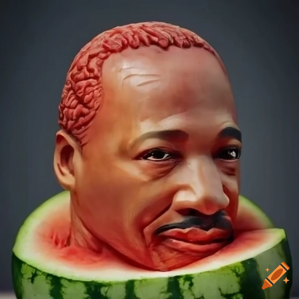 Intricate and realistic watermelon carving of Martin Luther King on Craiyon