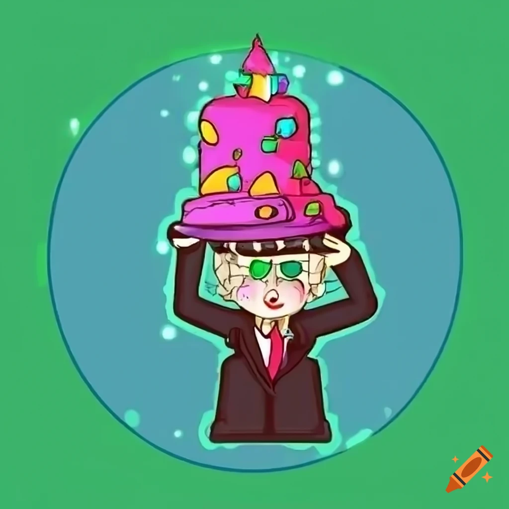 Colorful cyber-punk style detective with a cake-shaped head ...