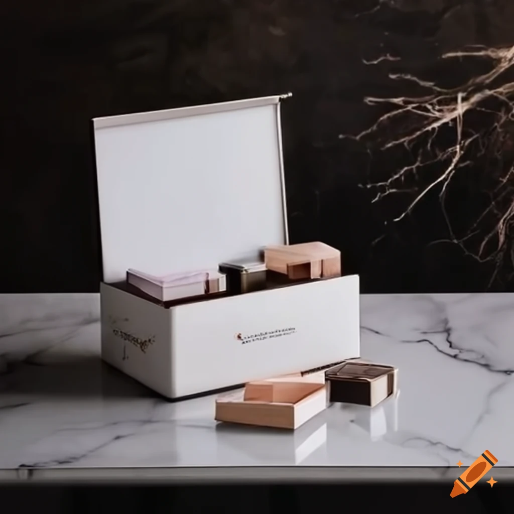 Luxury beauty box on marble table on Craiyon