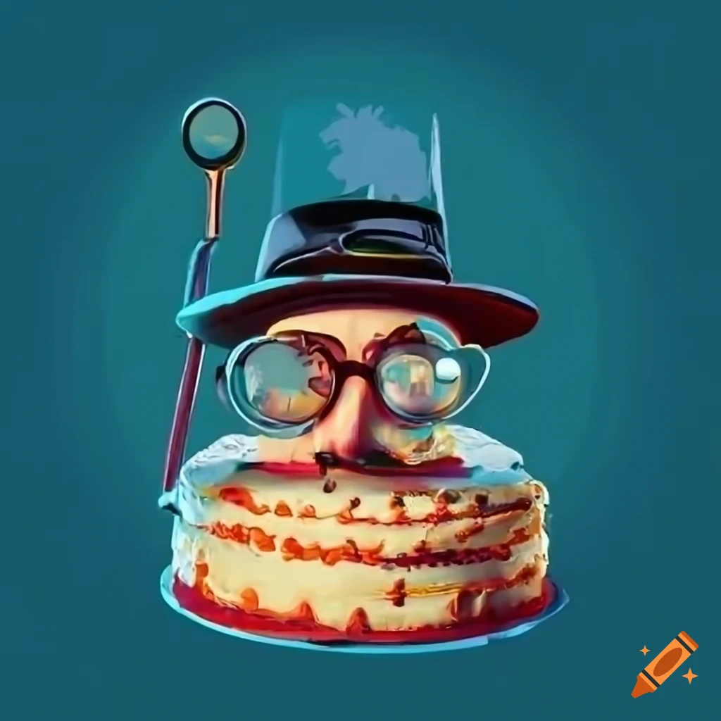 Private detective with cake head searching for footsteps in cyber-punk ...