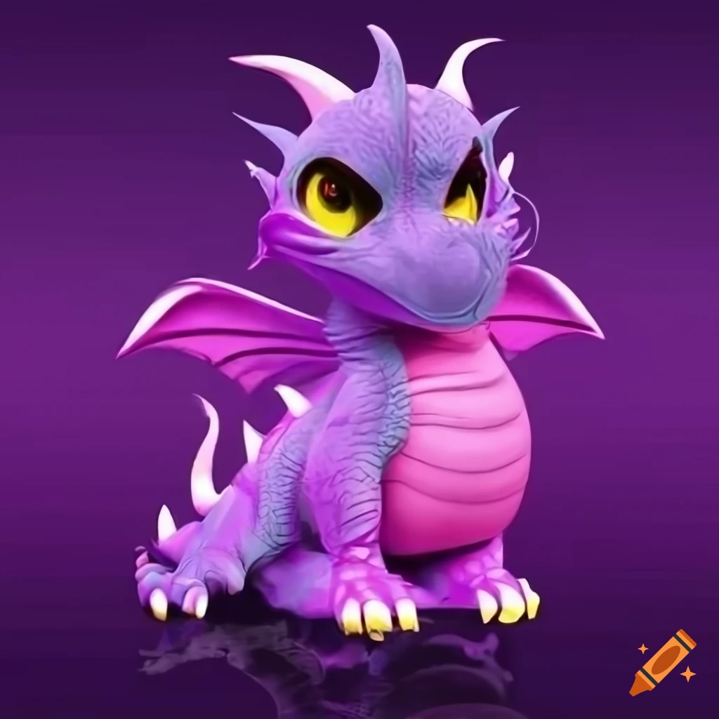 High definition cartoon dragon in purple and dark pink on Craiyon