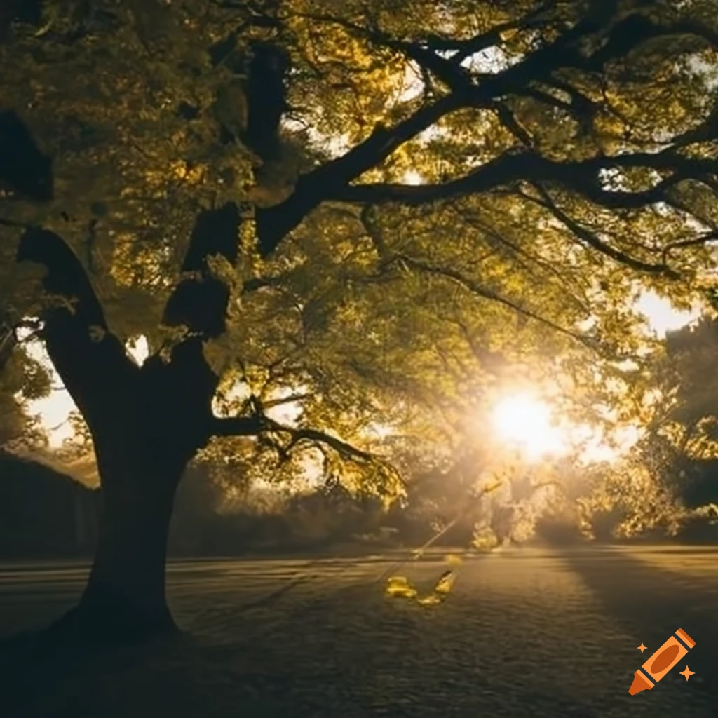 Sunlight streaming through tree branches on Craiyon