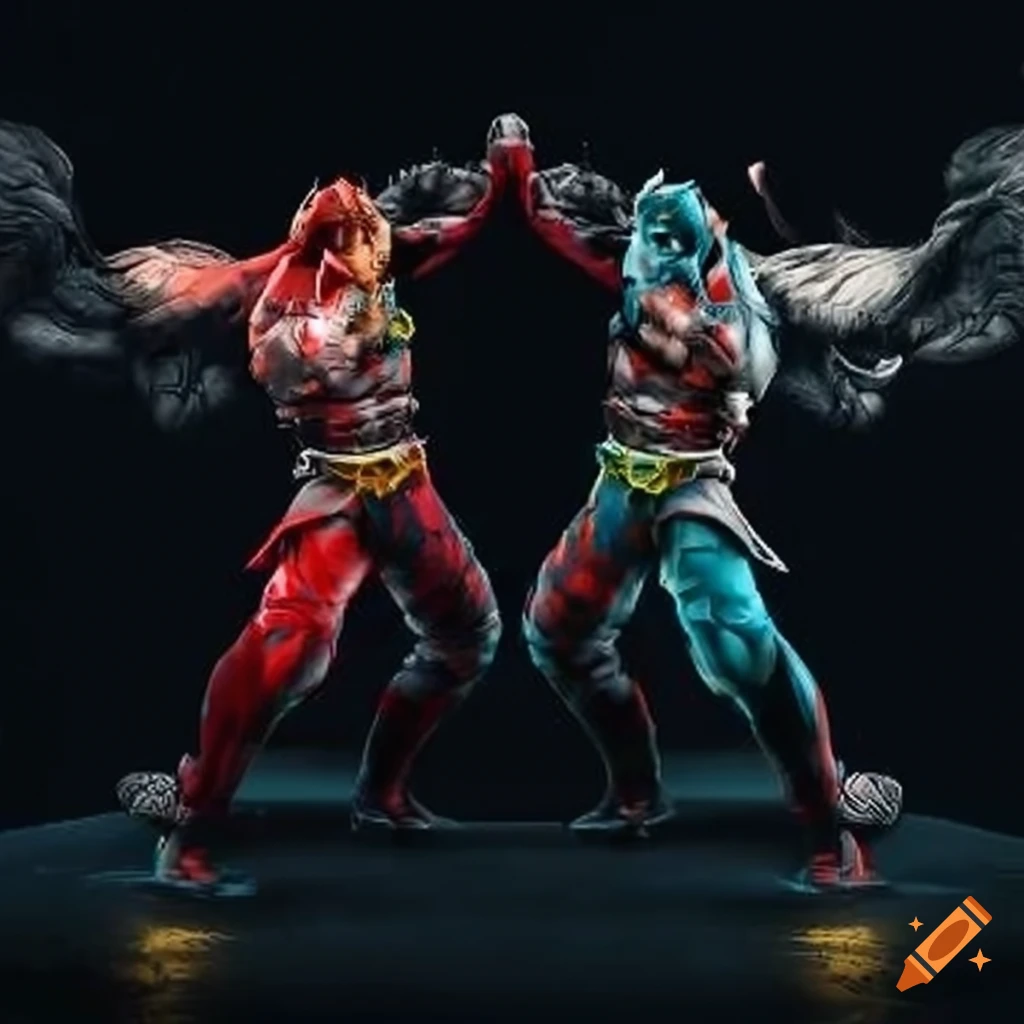 Two video game characters fighting each other on Craiyon