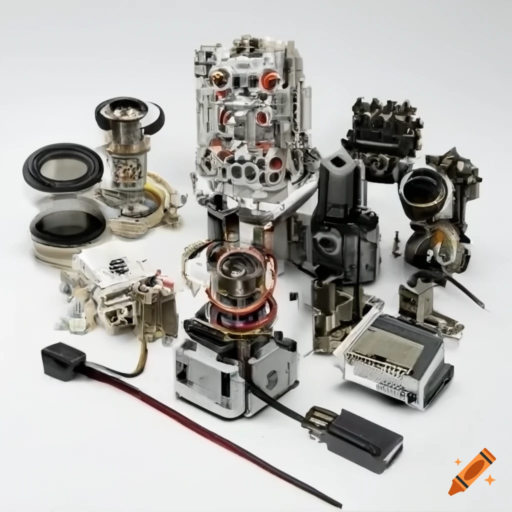 Collection of detailed robot parts on Craiyon