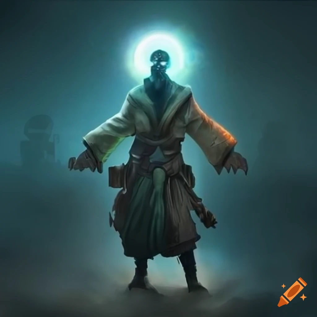 Cyberpunk sci-fi monk with glowing eyes and nimbus light on Craiyon
