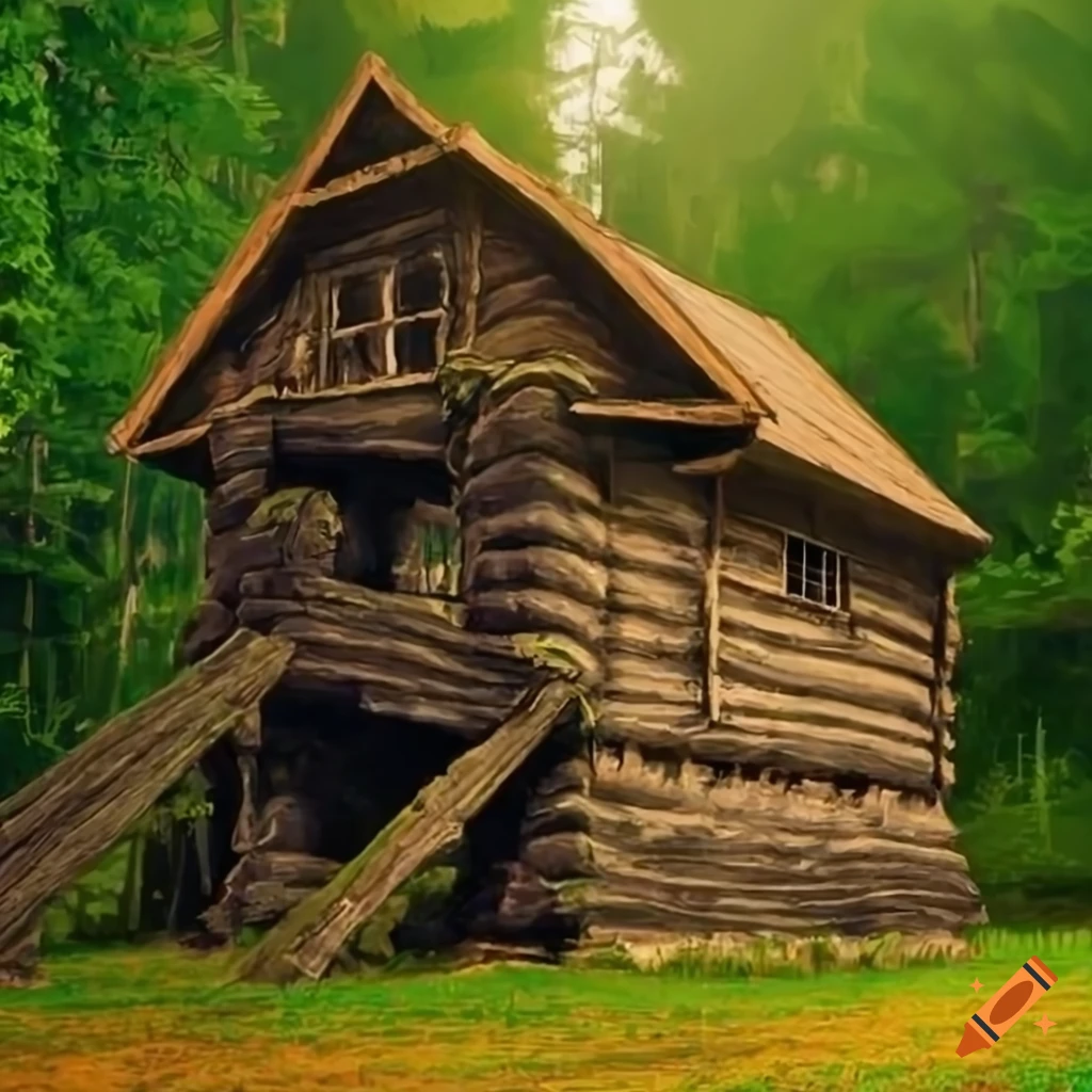 Sturdy medieval log building at the edge of a thick forest on Craiyon
