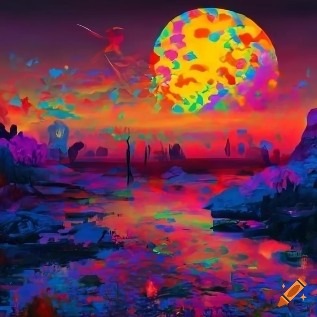 Surreal landscape with vivid colors on Craiyon