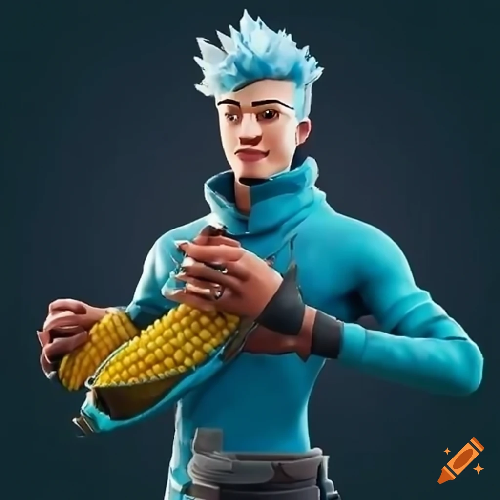Fortnite ninja enjoying corn on Craiyon
