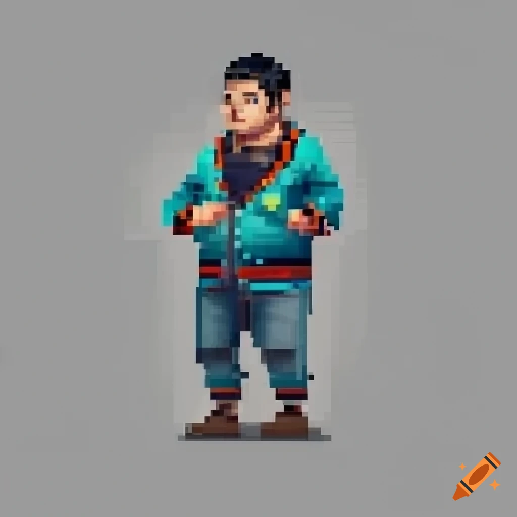 Pixel art of an overweight young male halfling in streetwear on Craiyon