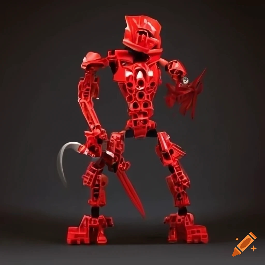 Bionicle red medium set wearing a cloak on Craiyon
