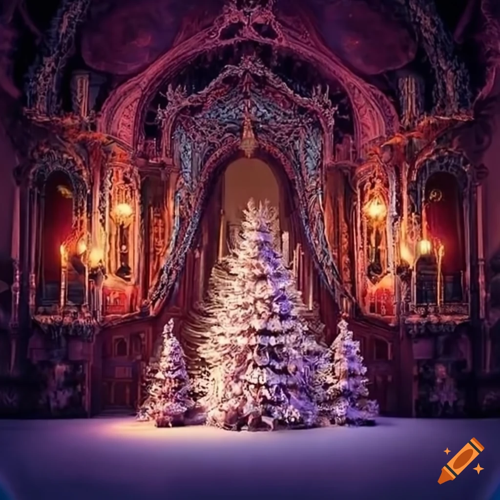 Warmly decorated fantasy palace for christmas on Craiyon