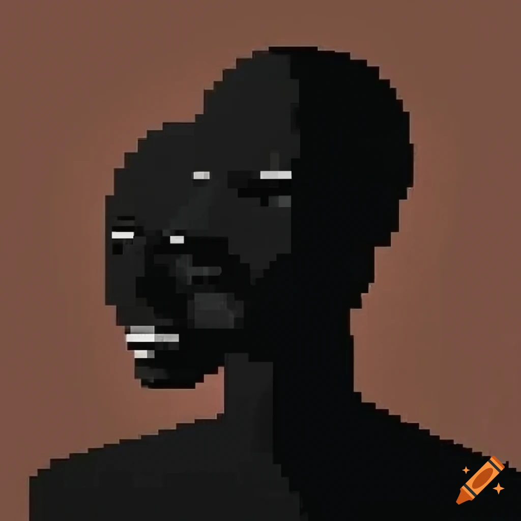 Pixelated surrealist painting of three people on Craiyon