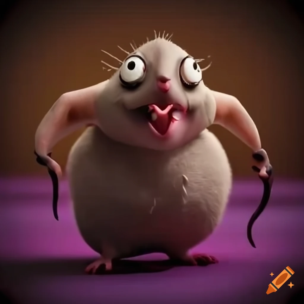 Person surrounded by animated, exaggerated rats in a rubber room on Craiyon