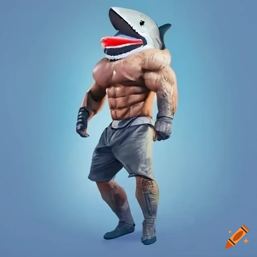 Strong man wearing a shark costume on Craiyon