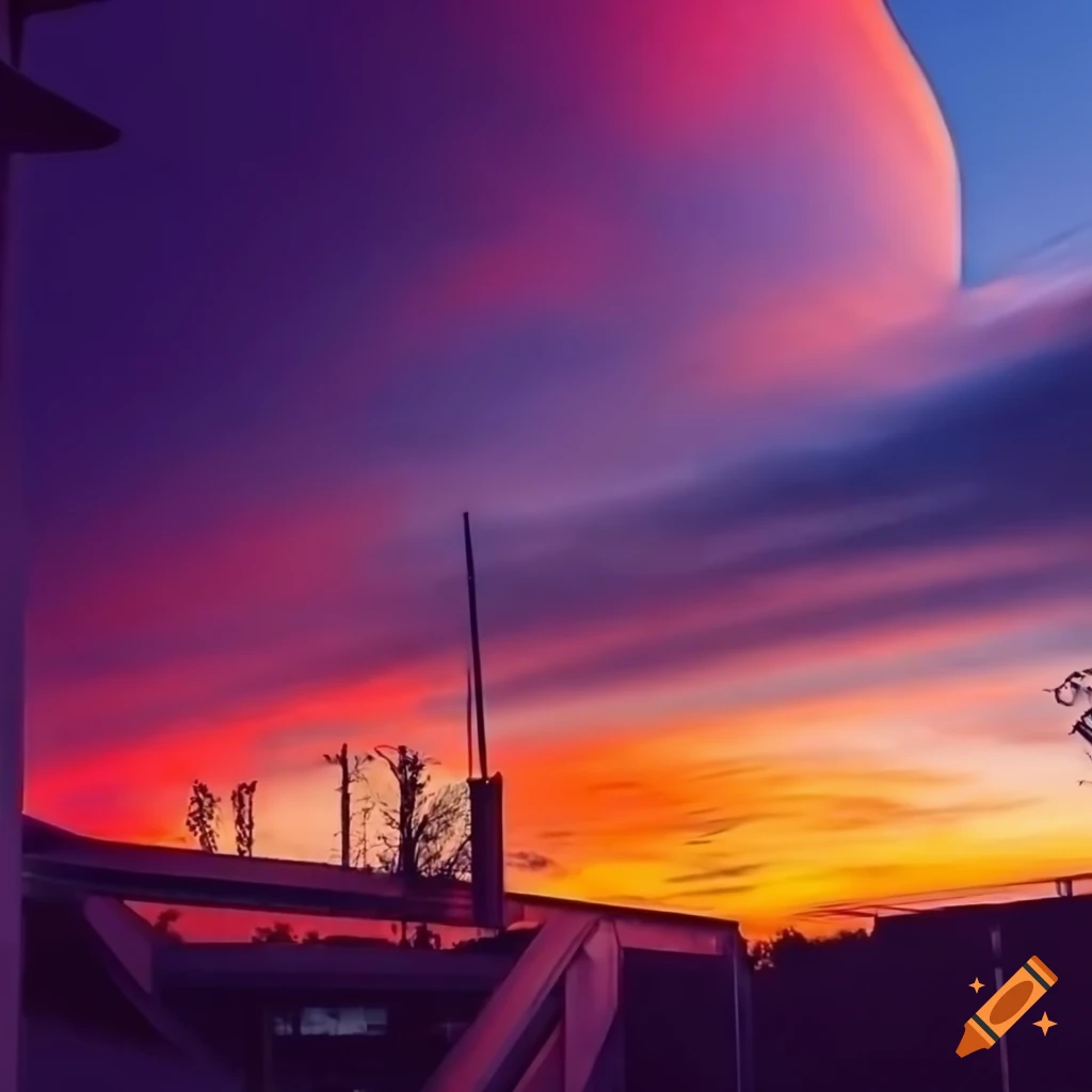 Beautiful sunset view with modern architecture by the roadside on Craiyon