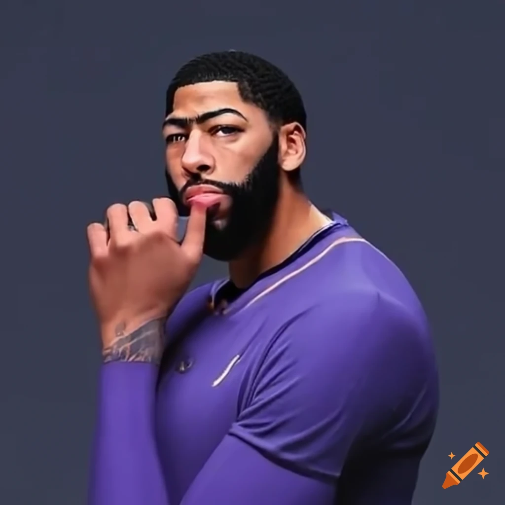 Athlete Anthony Davis deep in thought with hand on chin on Craiyon