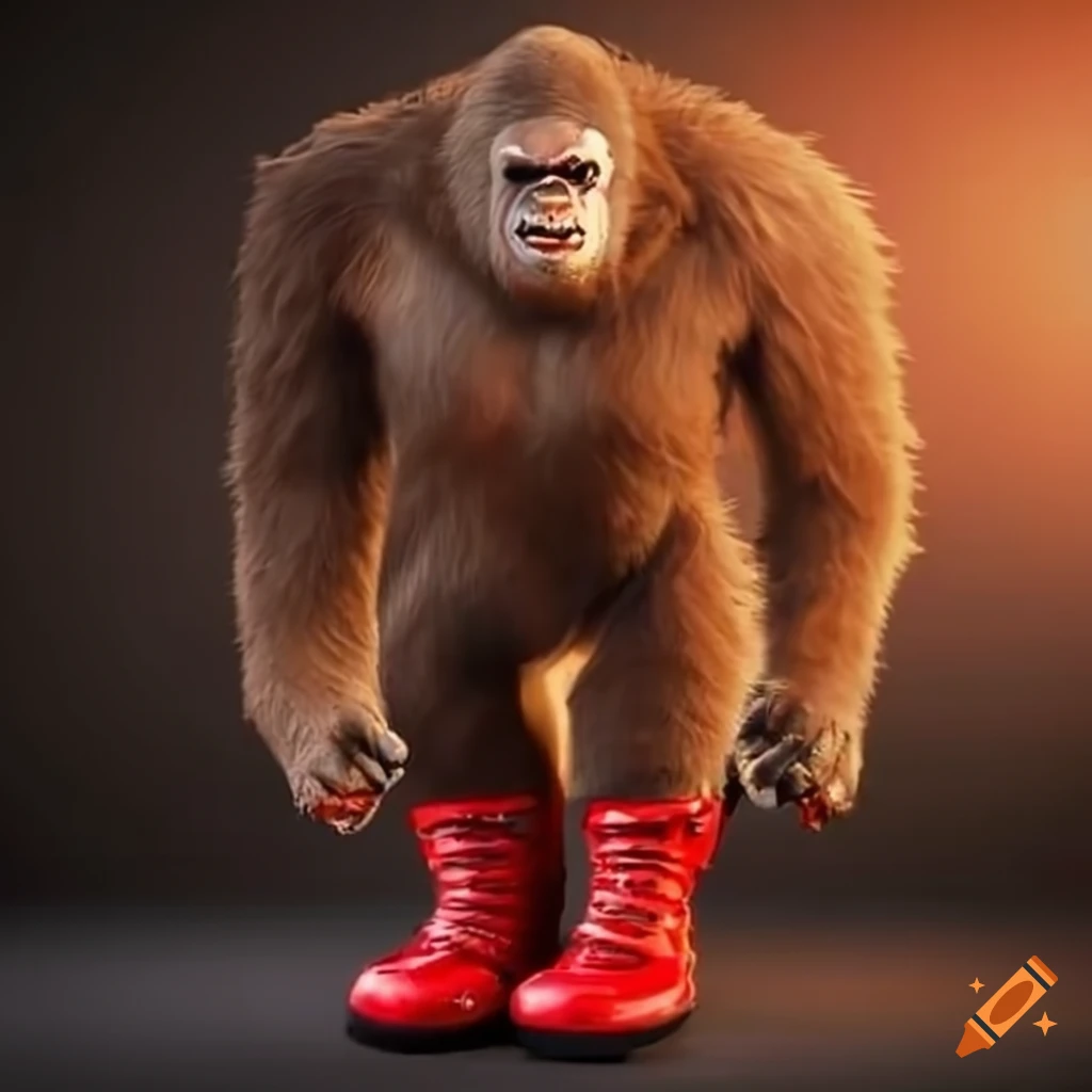 Bigfoot wearing big red boots on Craiyon