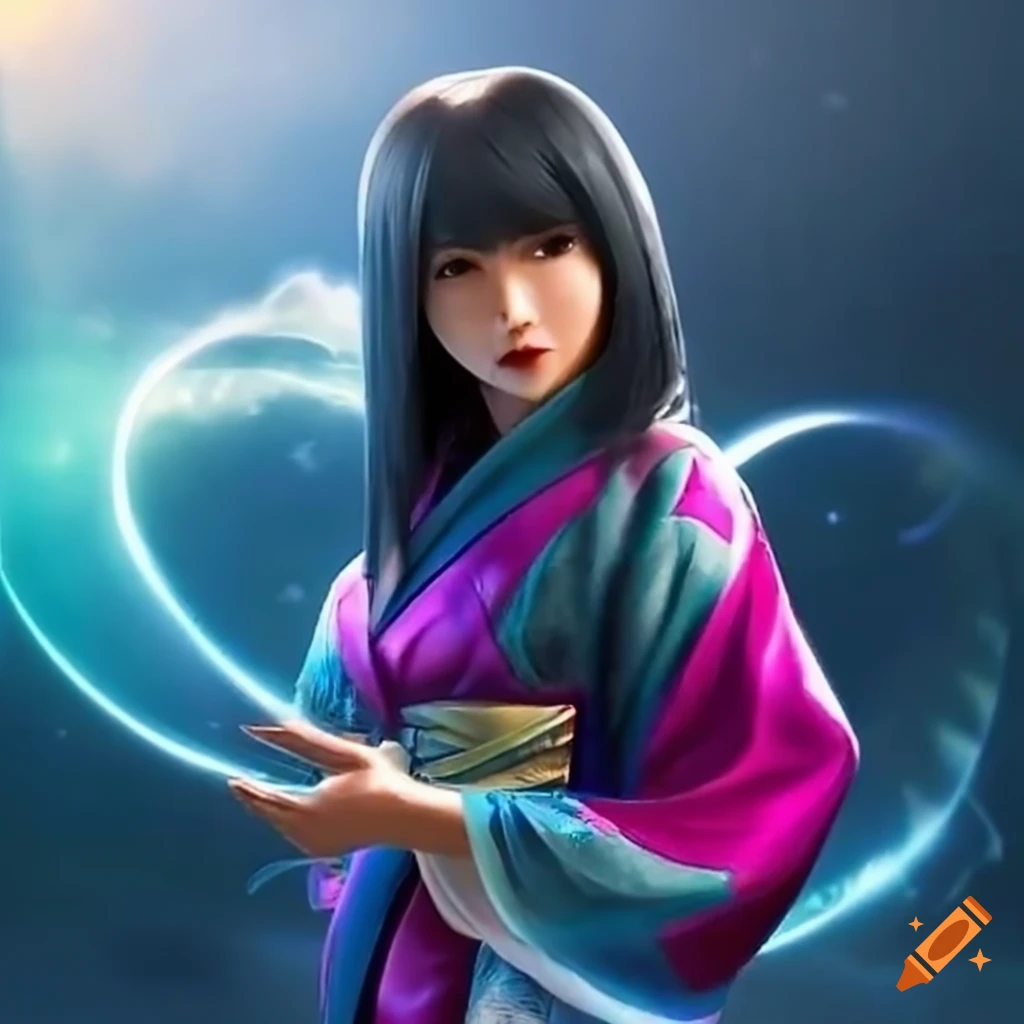 Close up of ultra realistic female japanese superhero with long black ...