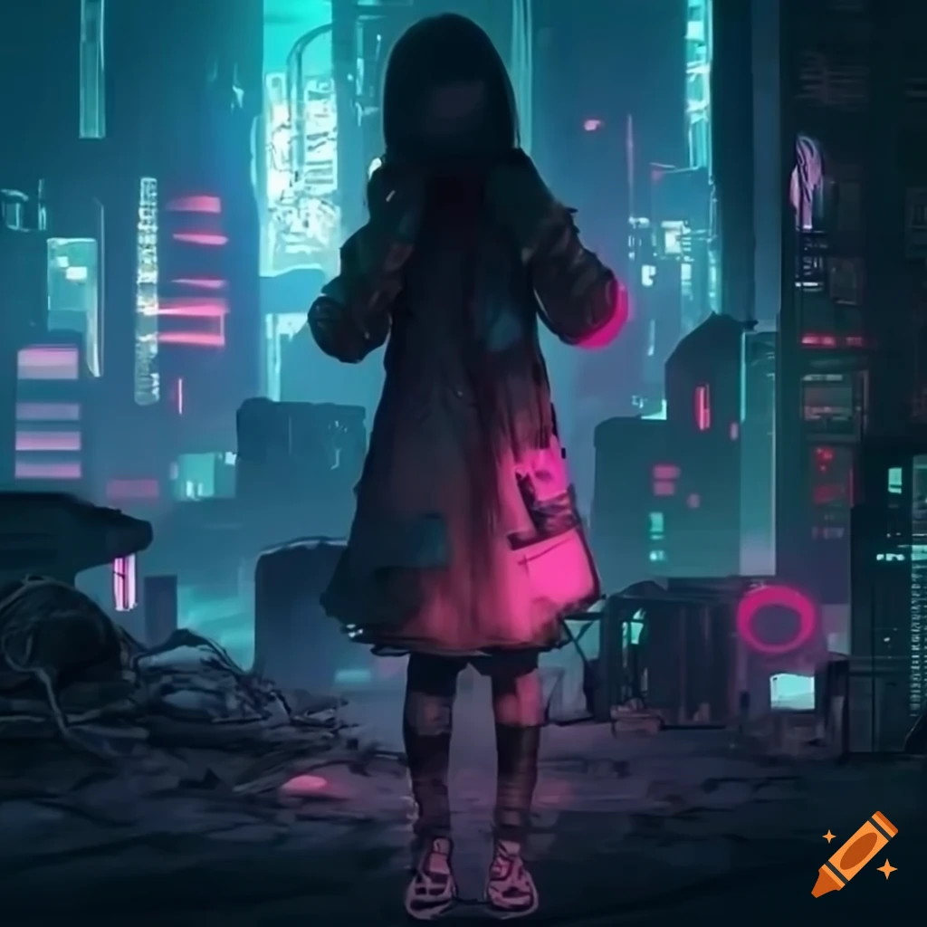 Charming girl in a desolate cyberpunk world on Craiyon