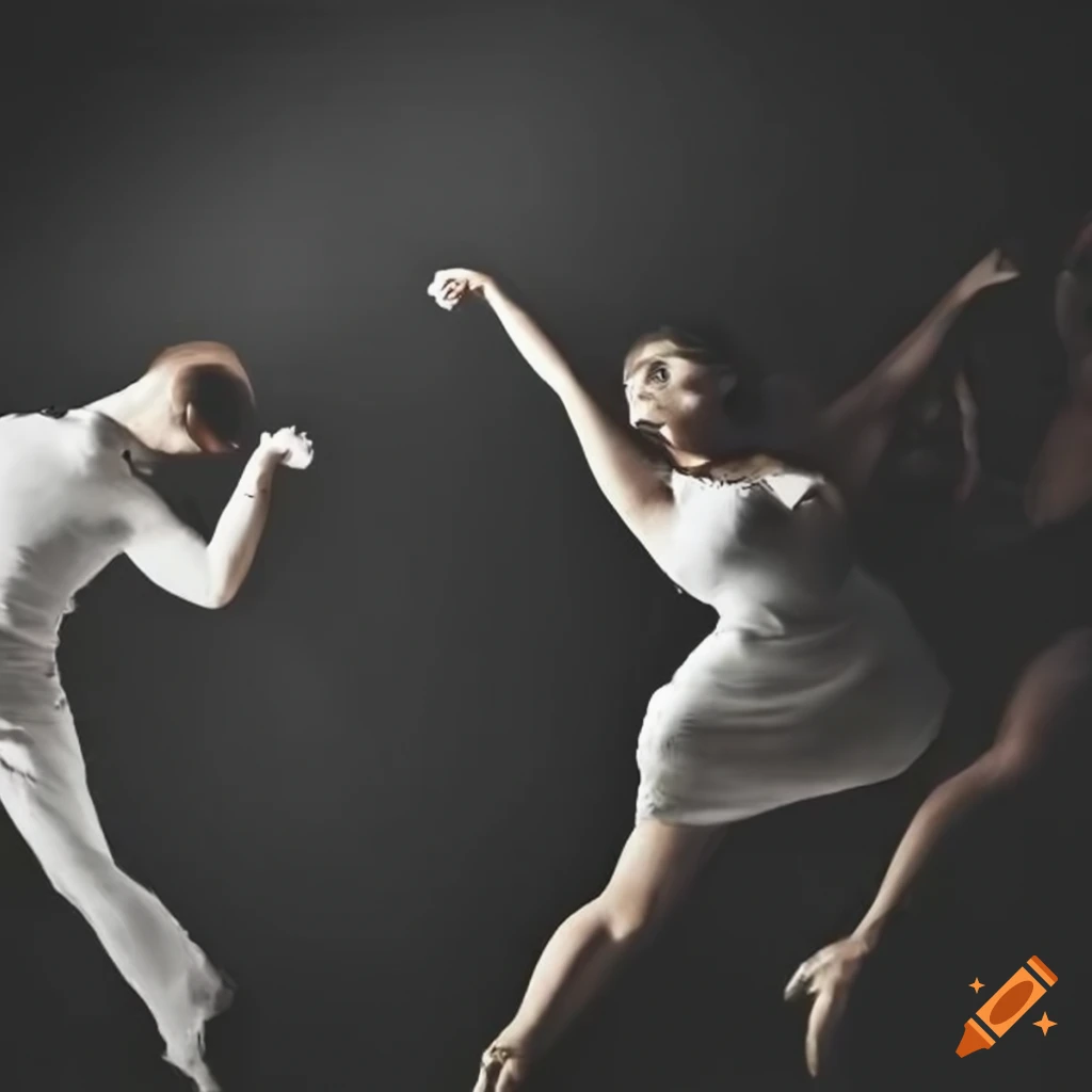Artistic depiction of two people dancing in rorschach test style on Craiyon