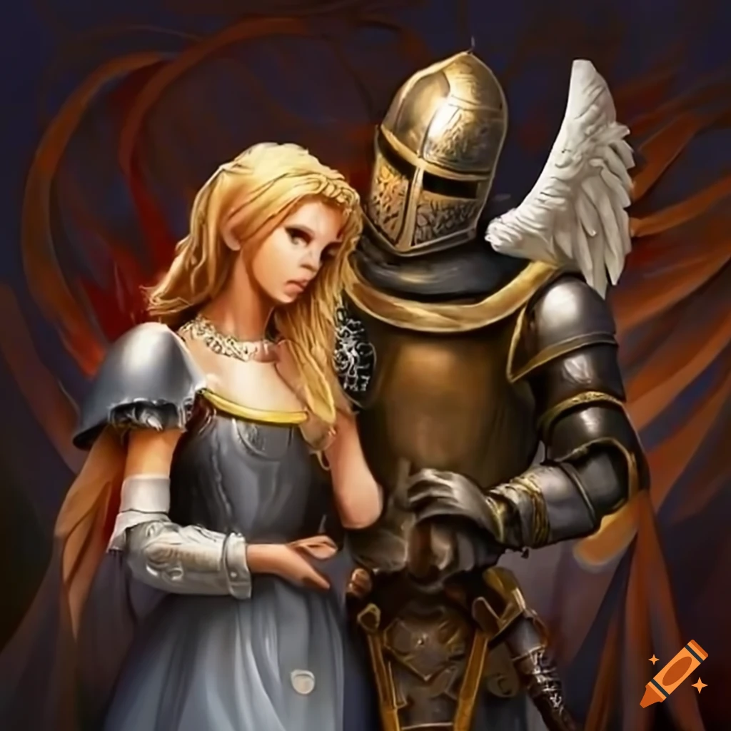 Knight meeting an angel on Craiyon