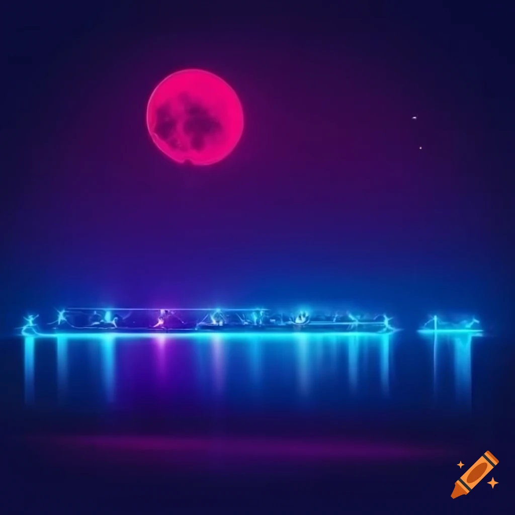 Retro neon lights in the night sky on Craiyon