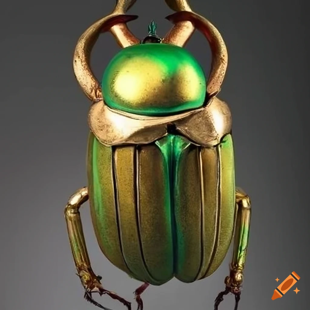 Metal and jewel scarab beetle wearable art on beautiful model on Craiyon