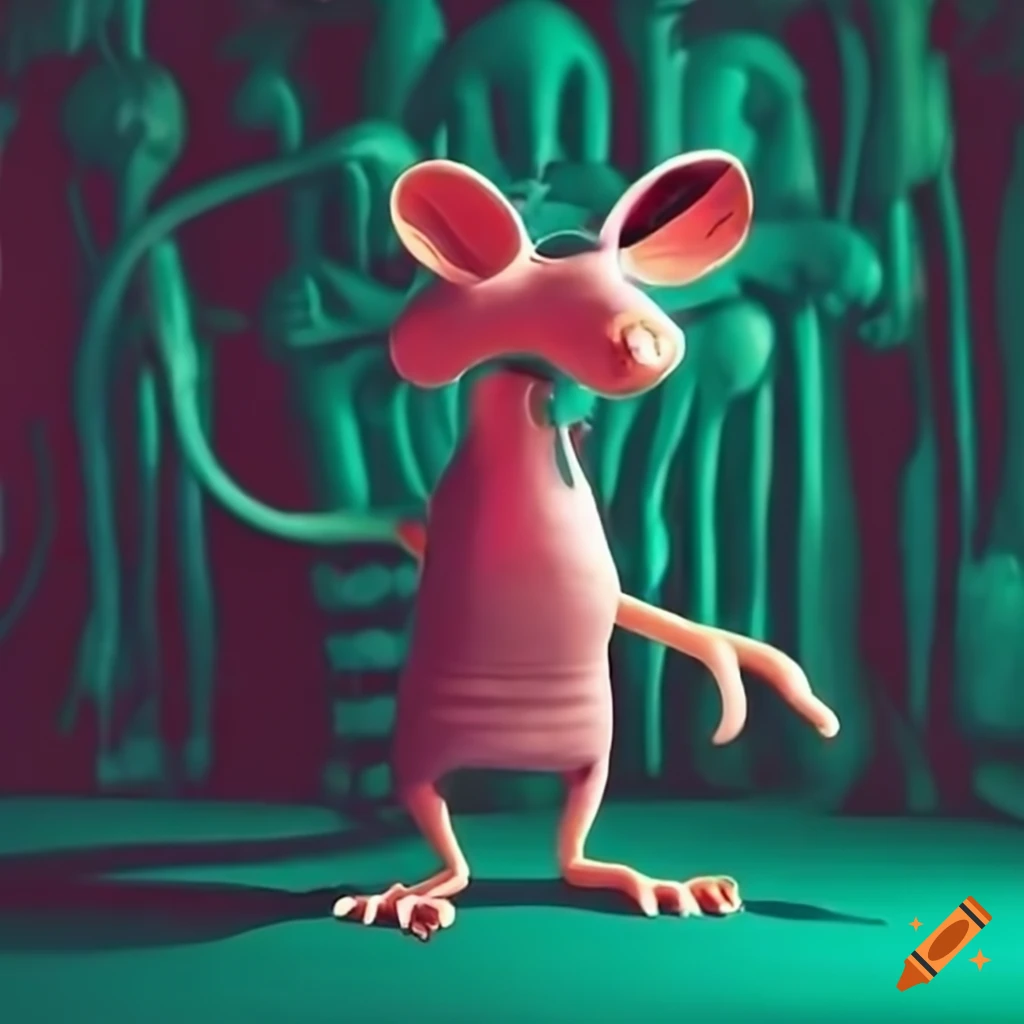 Person surrounded by animated, exaggerated rats in a rubber room on Craiyon