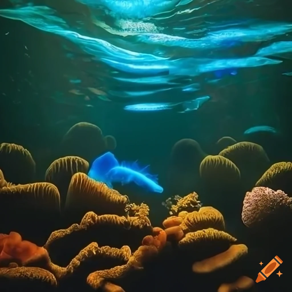 Underwater tapestry of vibrant fish, coral, and mythical creatures with ...