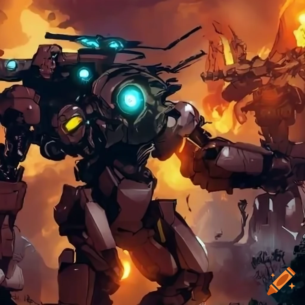 Mecha battle scene on Craiyon