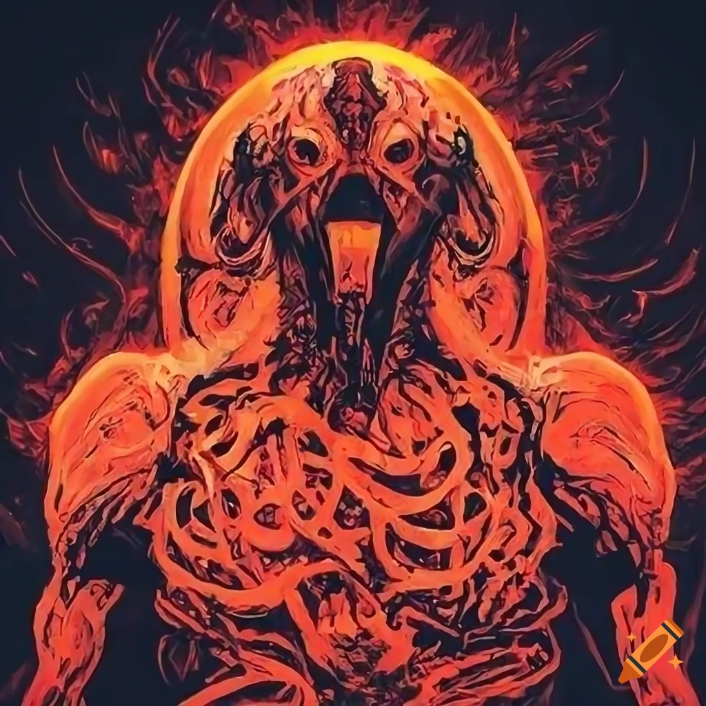 Artistic composition with bright neon colors and demonic theme on Craiyon