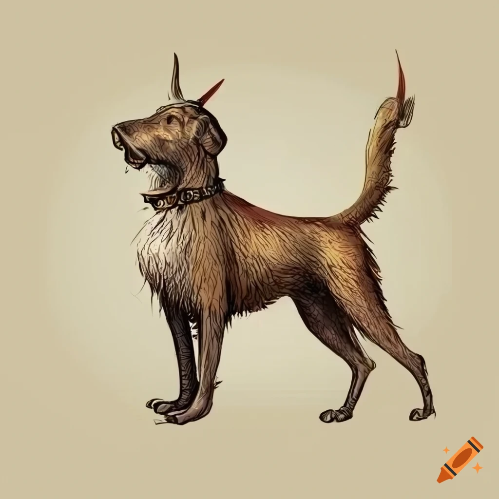 Medieval-style illustration of a full-bodied dog on Craiyon