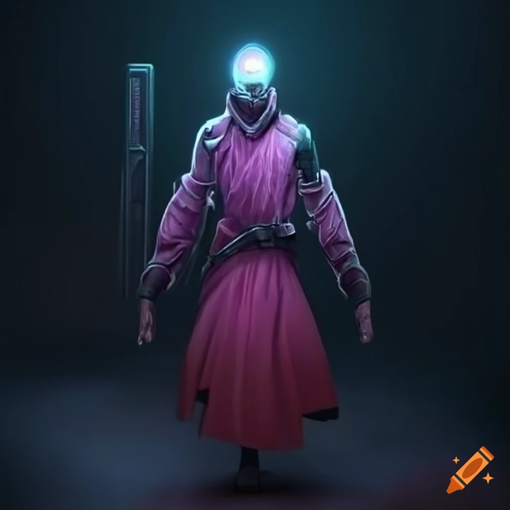 Cyberpunk sci-fi monk with glowing eyes and nimbus light on Craiyon