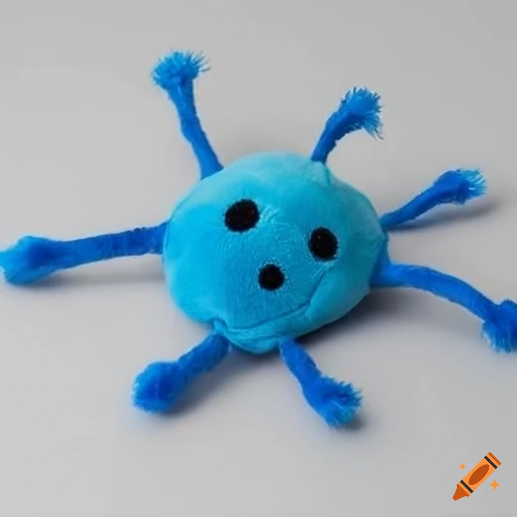 Blue plush virus doll with spikes on white background on Craiyon