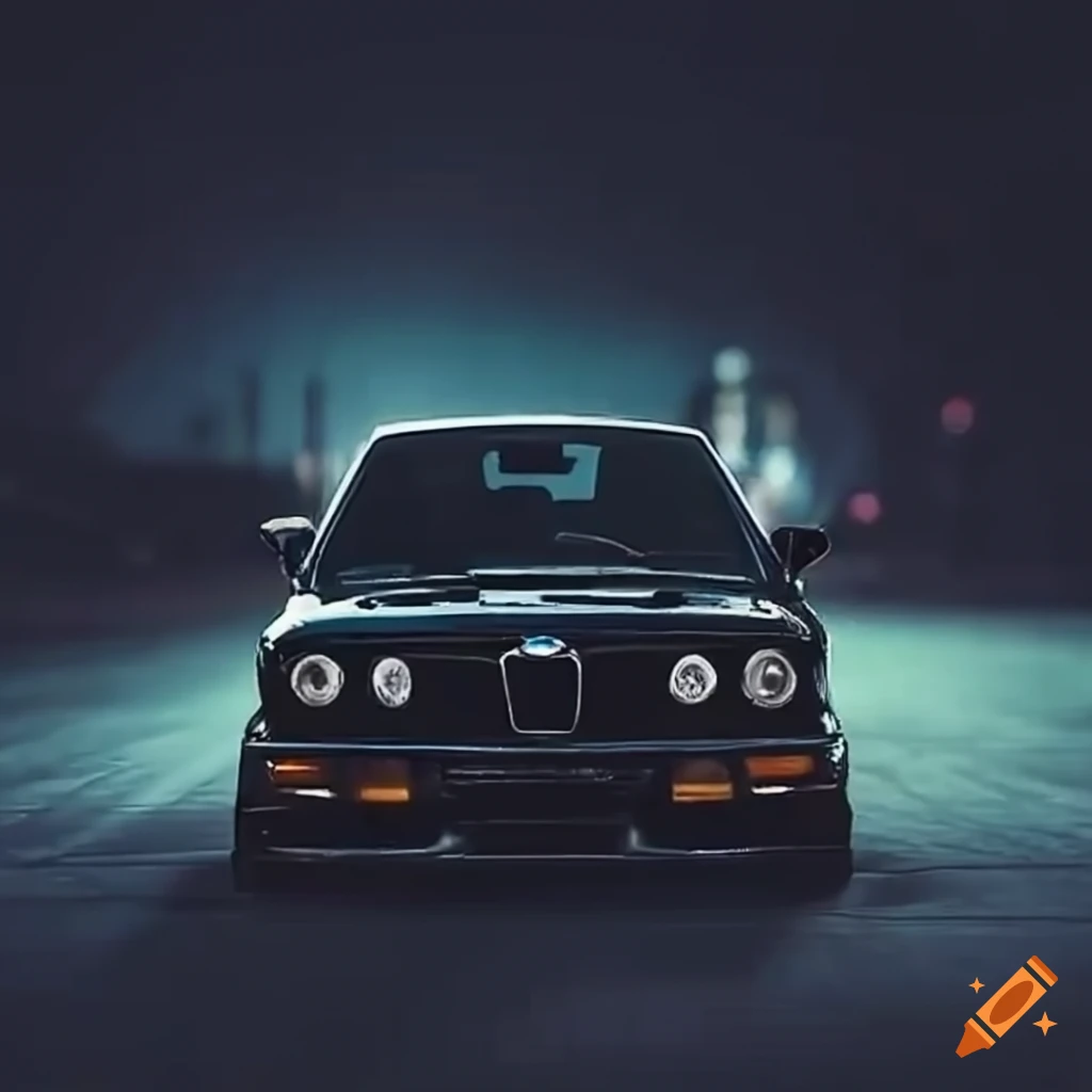 Drifting black bmw e30 on the street at night on Craiyon