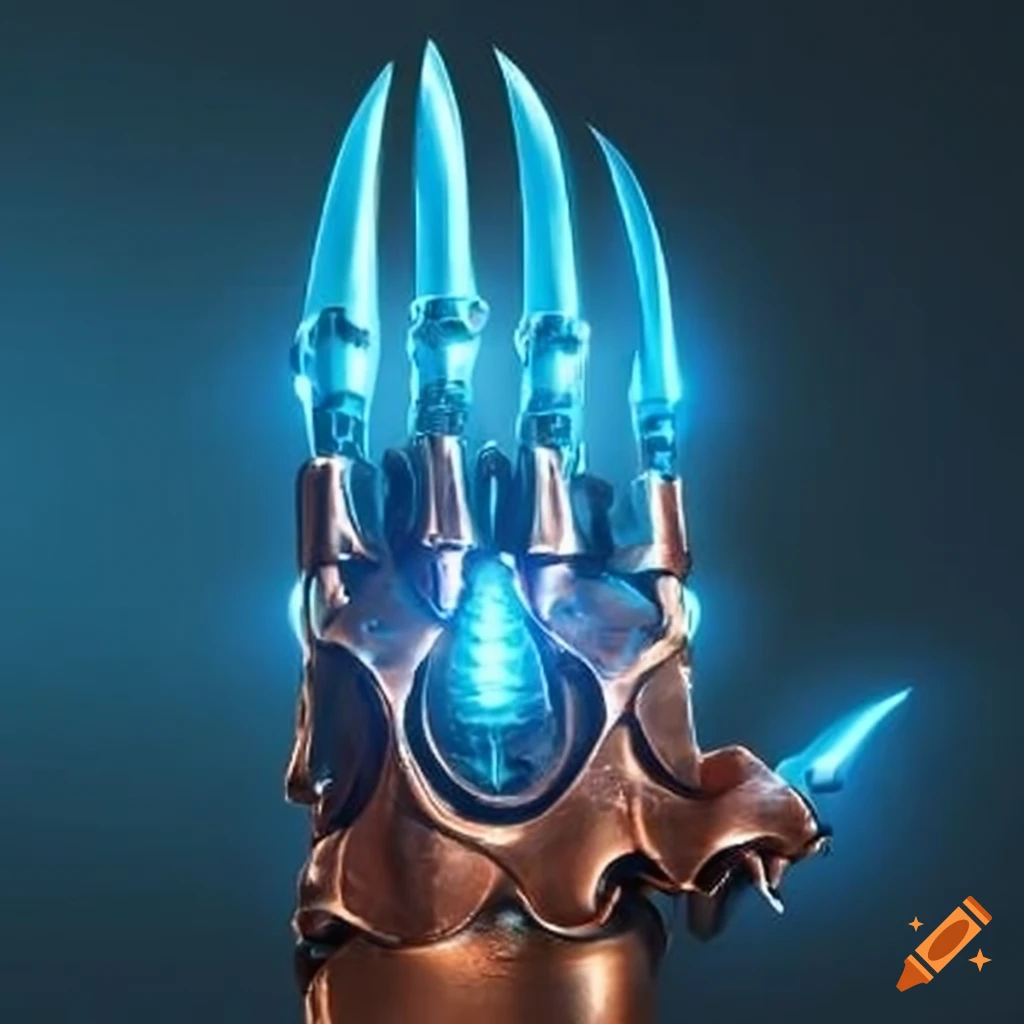 Copper claw gauntlet charged with blue energy on Craiyon