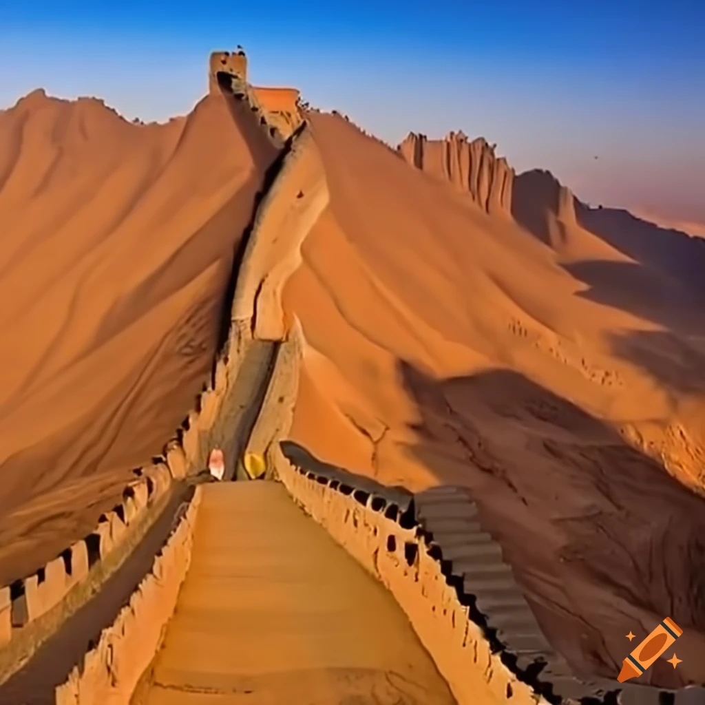 China's great wall with desert terrain in the background on Craiyon