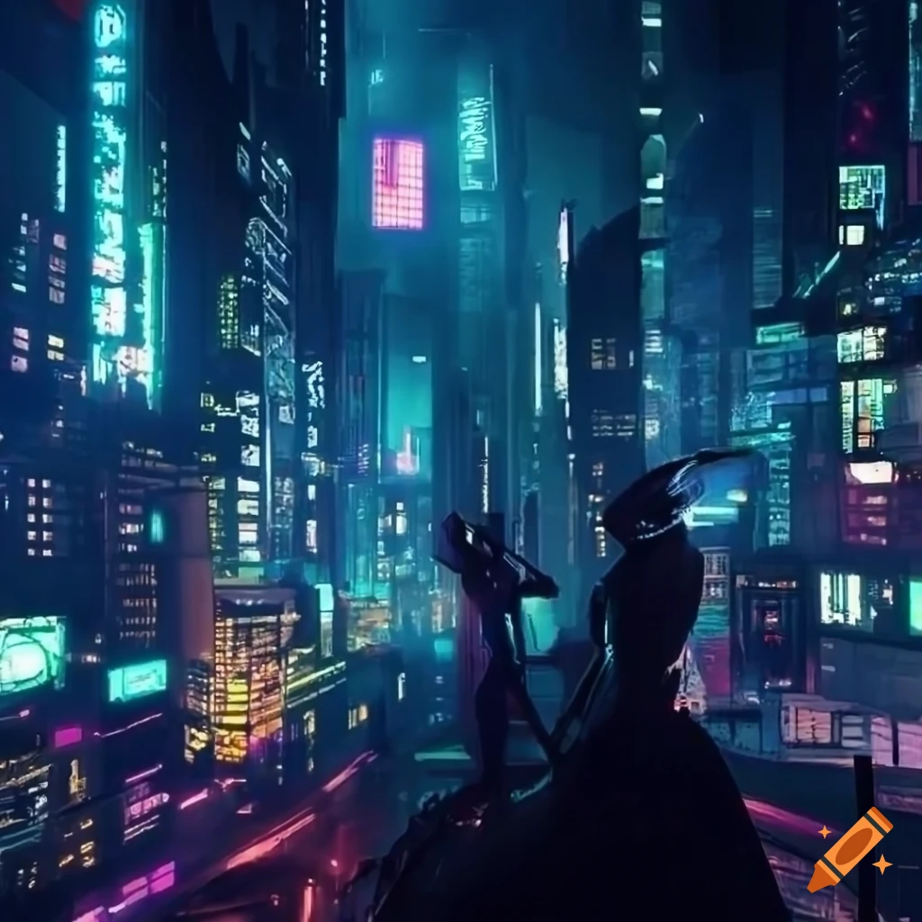 Cyberpunk city skyline with neon lights and futuristic buildings on Craiyon