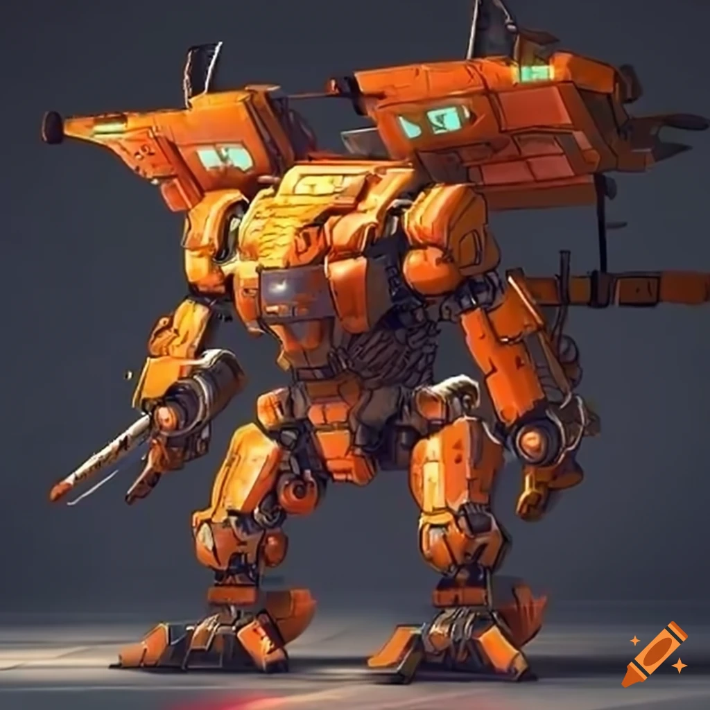 Space mech with orange wings in an evil demon concept on Craiyon