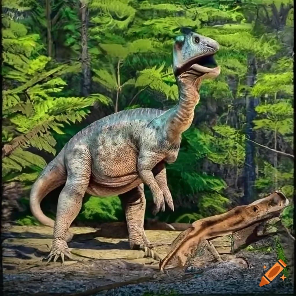 Duckbilled hadrosaur dinosaur with lizard color pattern and elephant ...