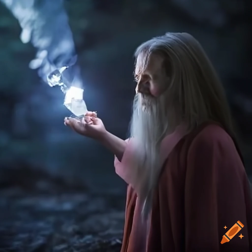 Wizard casting magic onto a crystal on Craiyon