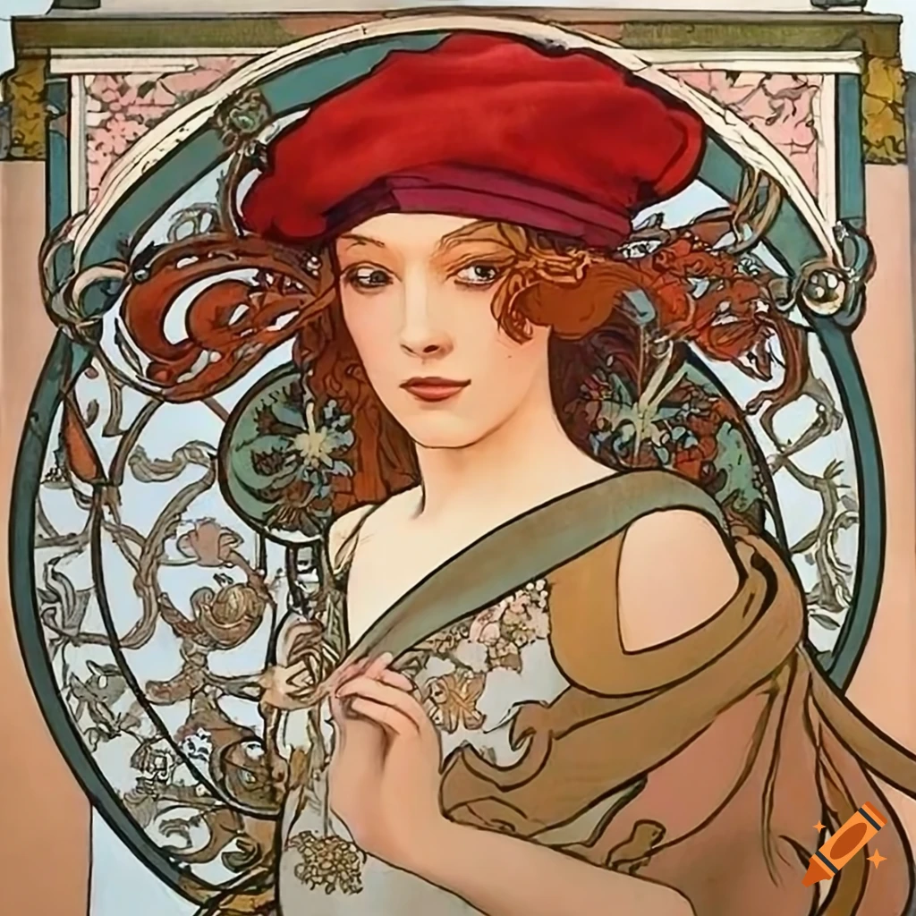 Portrait of a woman with brown hair, grey eyes, and a red beret ...