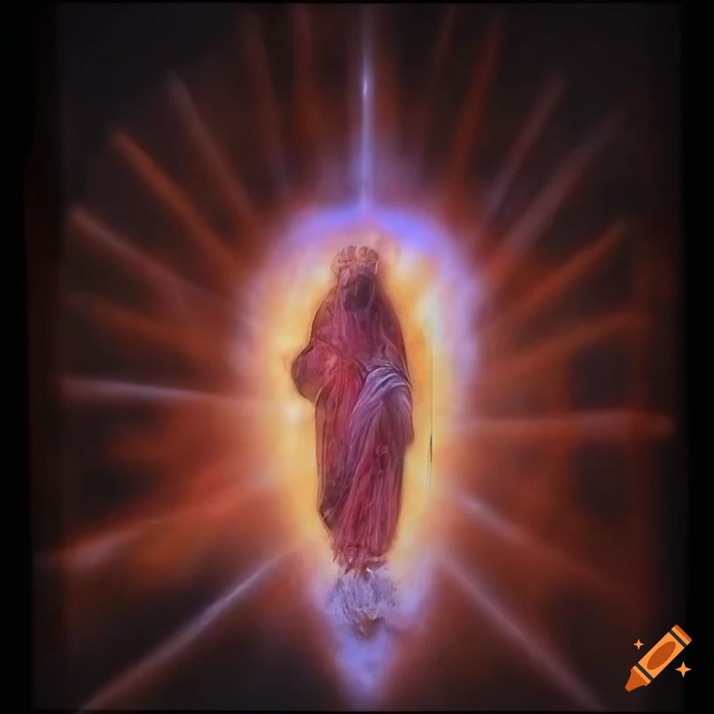 Luminous spectral Jesus Christ with sacred heart in photorealistic ...