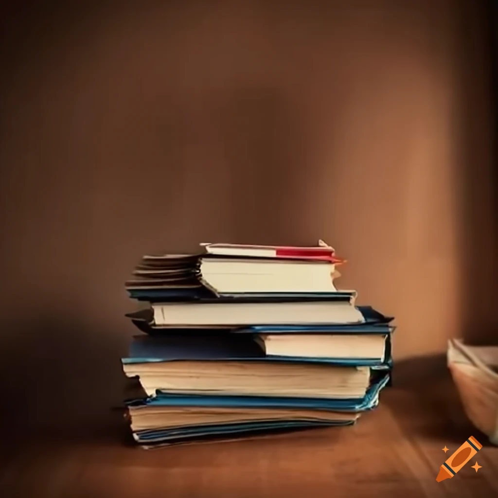 Stack of books in a cozy home setting on Craiyon