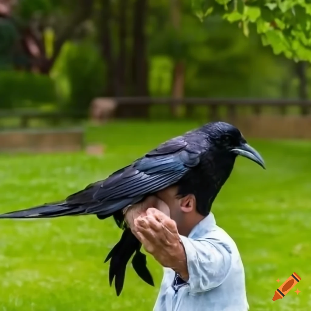 Persian man playing with crows in a garden on Craiyon